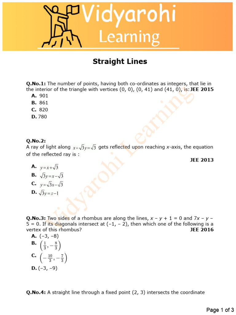 a578066e 7d19 4f78 Ab76 Dd186fc1891f Straight Lines Ques | PDF | Circle | Line (Geometry)