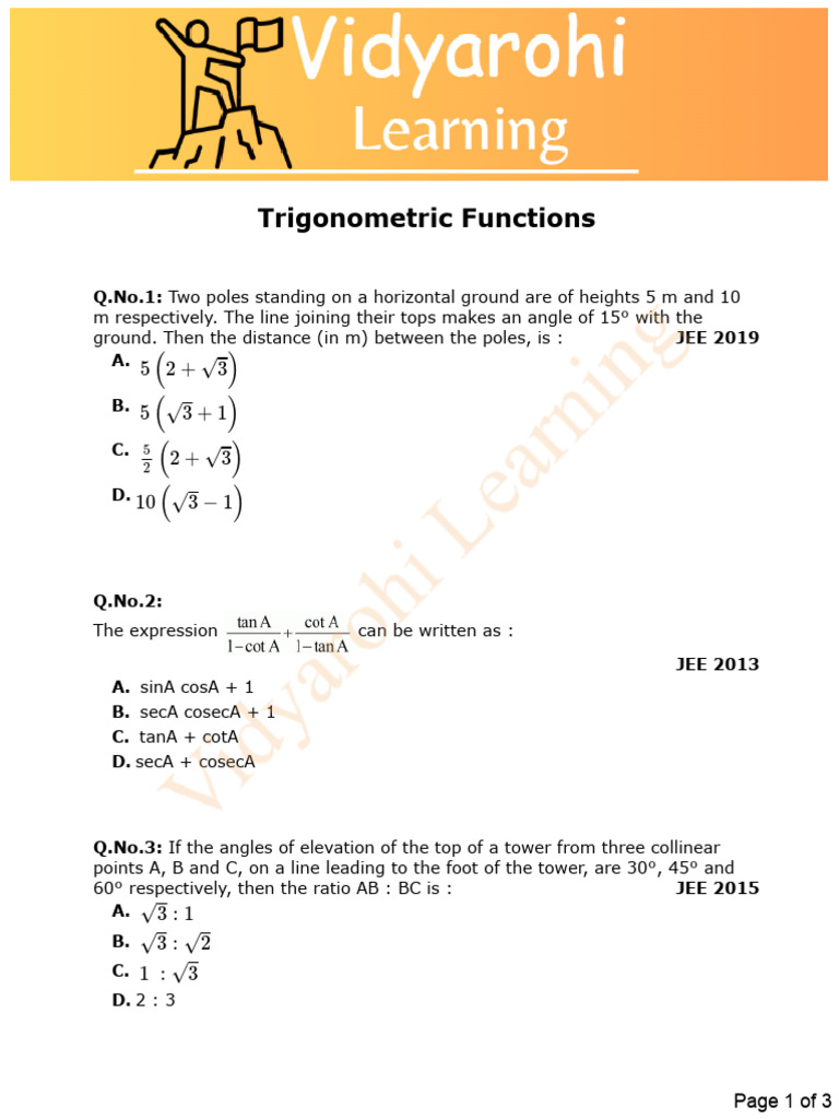 Bf18f2dd 6bec 4203 8cf9 487f5a6f6cbb Trigonometric Functions Ques | PDF | Geometric Measurement ...