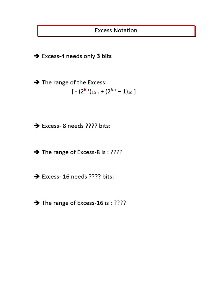 4 Excess Notation and Signed 2s Complement Addition and Subtraction ...