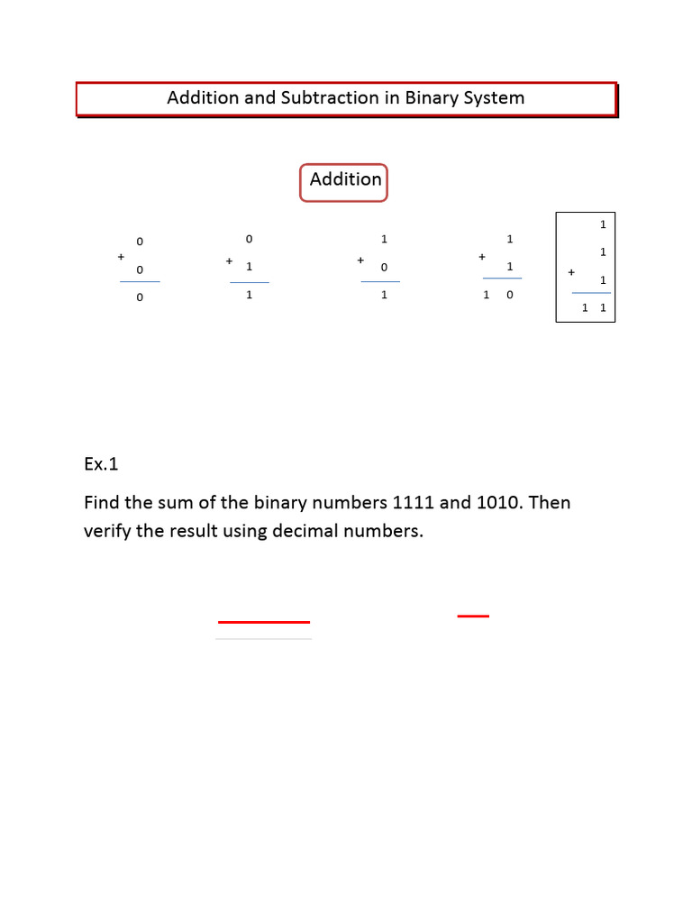 Addition And Subtraction In Binary System Pdf Subtraction Encodings