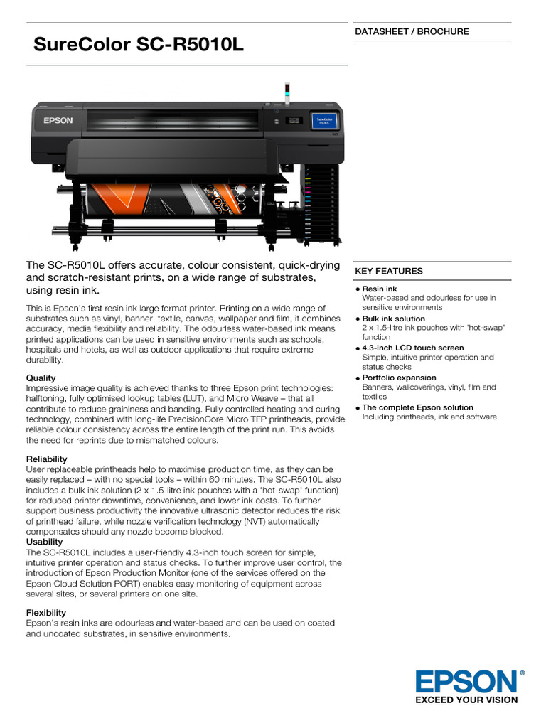 Surecolor Sc r5010l Datasheet | PDF | Printer (Computing) | Printing