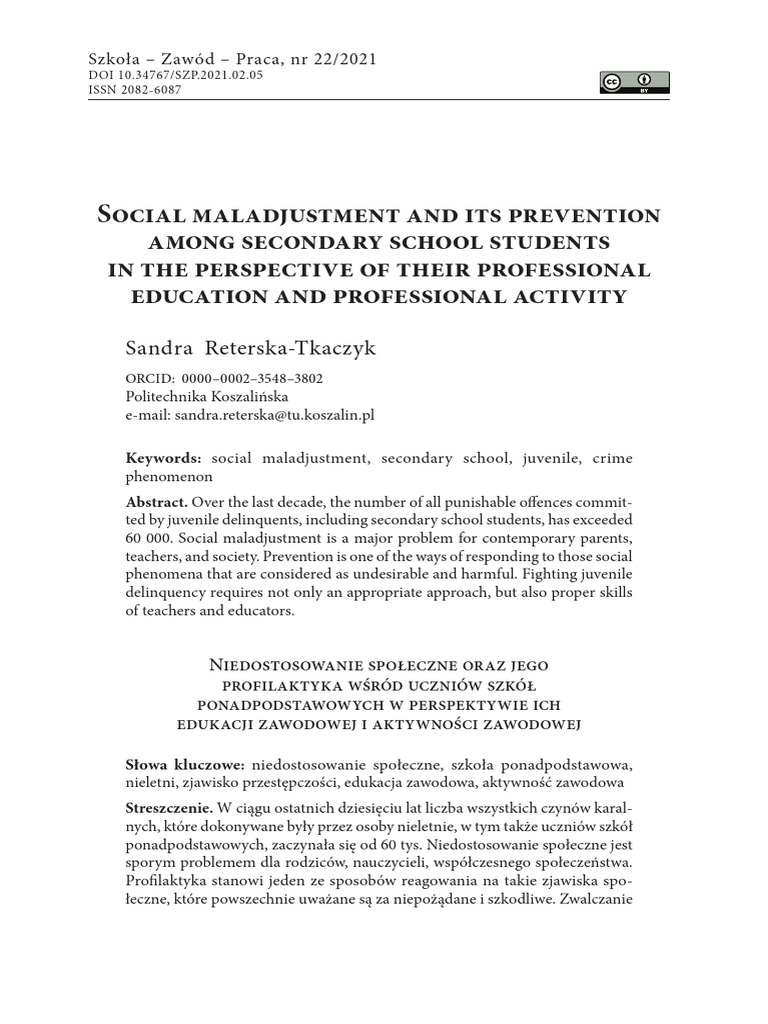 Social Maladjustment and Its Prevention Among Secondary School Students ...