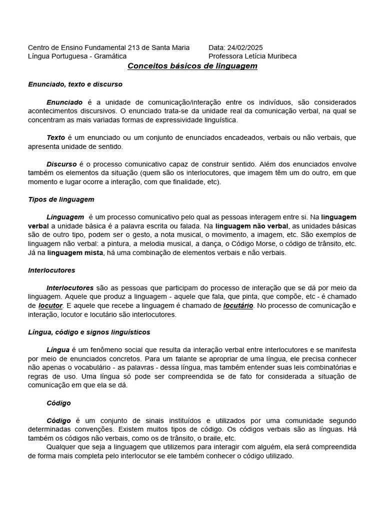 Aula I Gramática Conceitos Básicos De Linguagem Pdf Comunicação