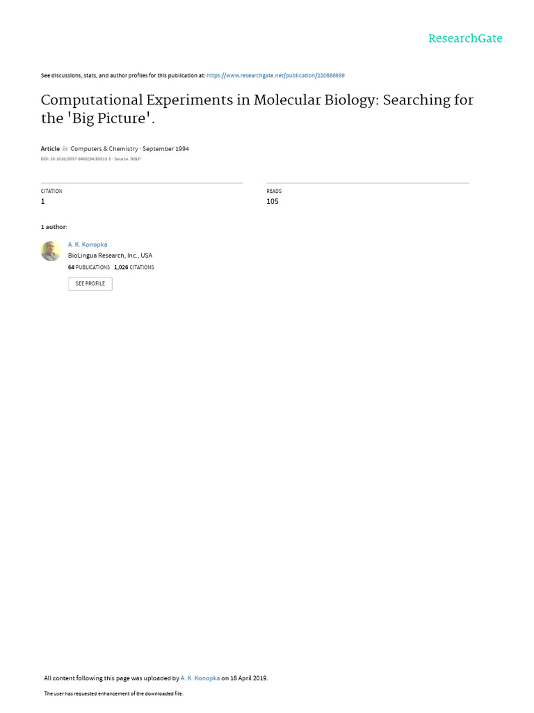 Computational Experiments in Molecular Biology Sea | PDF | Proteins ...