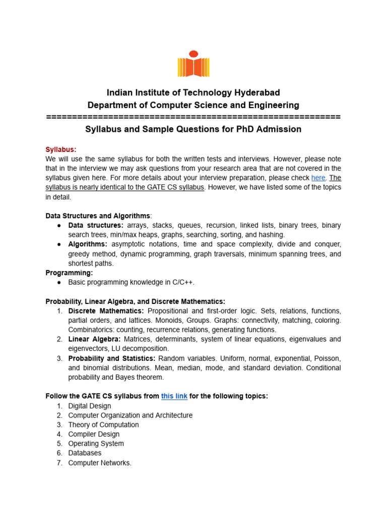 Syllabus and Sample Questions | PDF | Eigenvalues And Eigenvectors | Probability Distribution