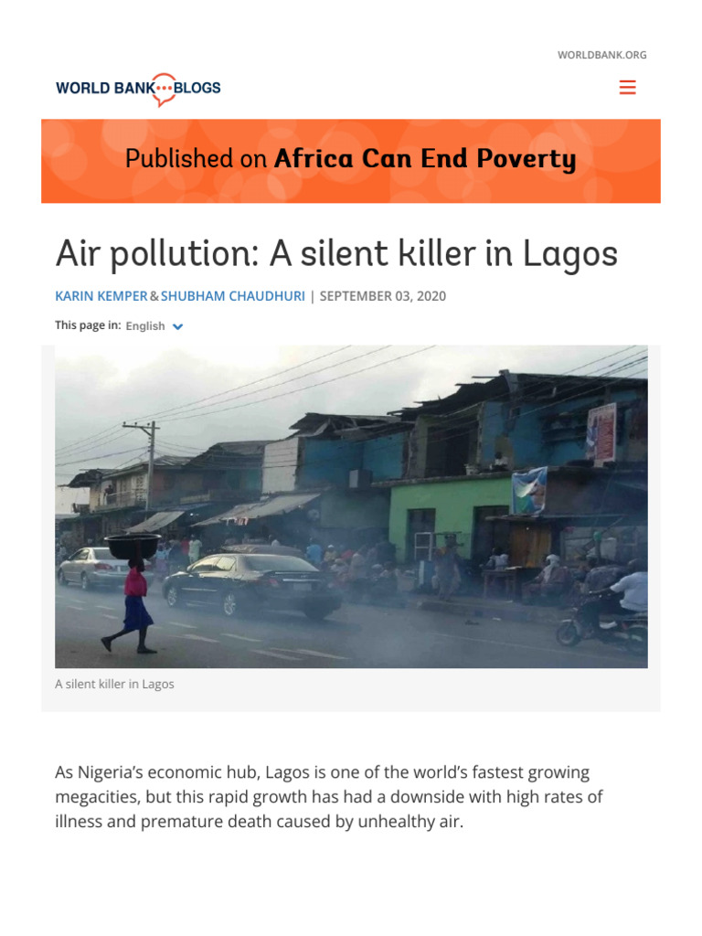 Air Pollution- A Silent Killer in Lagos | PDF | Air Pollution ...