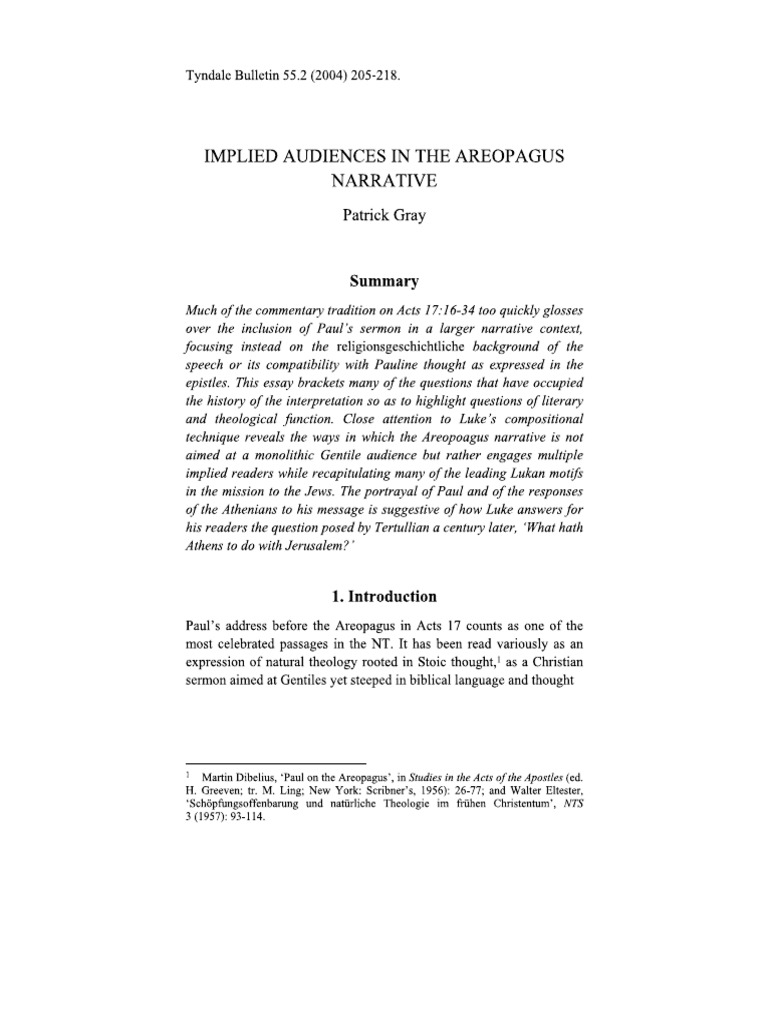 14 Gray Implied Audiences Areopagus Narrative | PDF