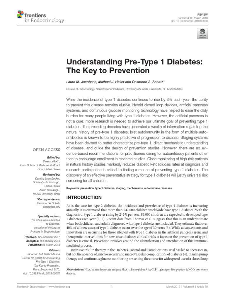 Pre-Type 1 Diabetes Prevention Insights | PDF | Diabetes | Autoimmunity