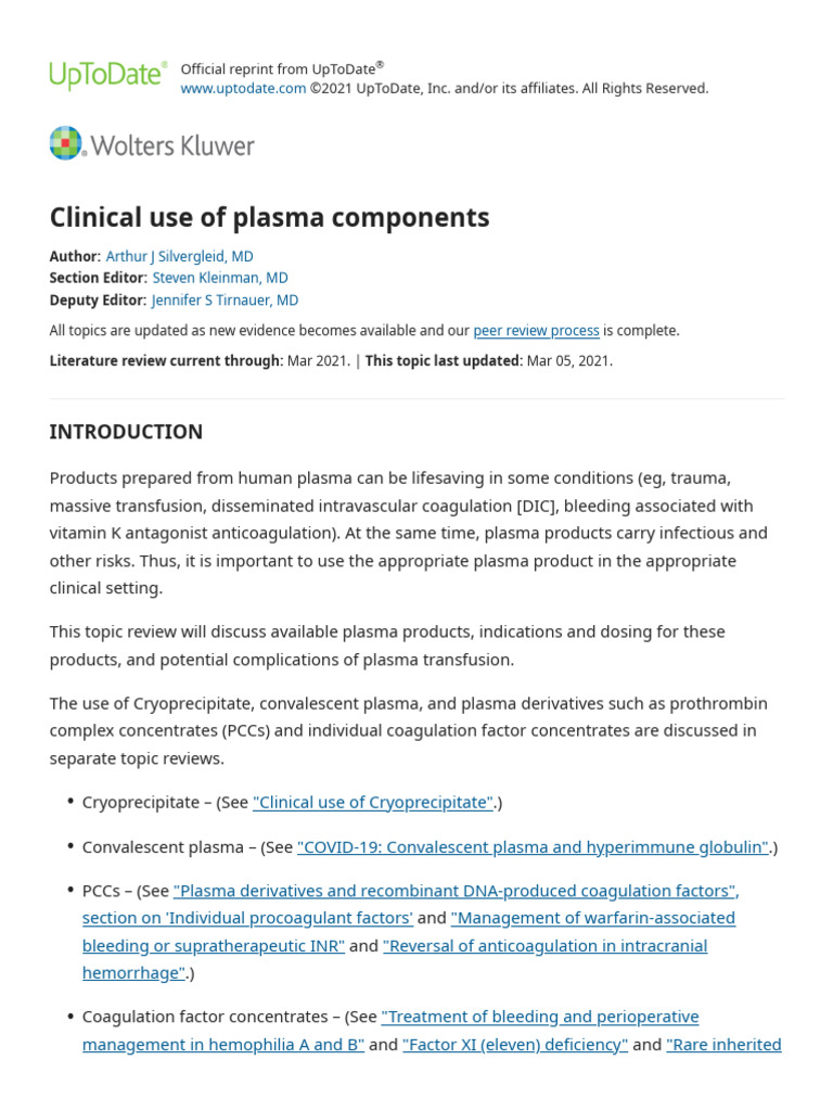 Cryoprecipitate Indications and Dosing | PDF | Blood Plasma | Bleeding