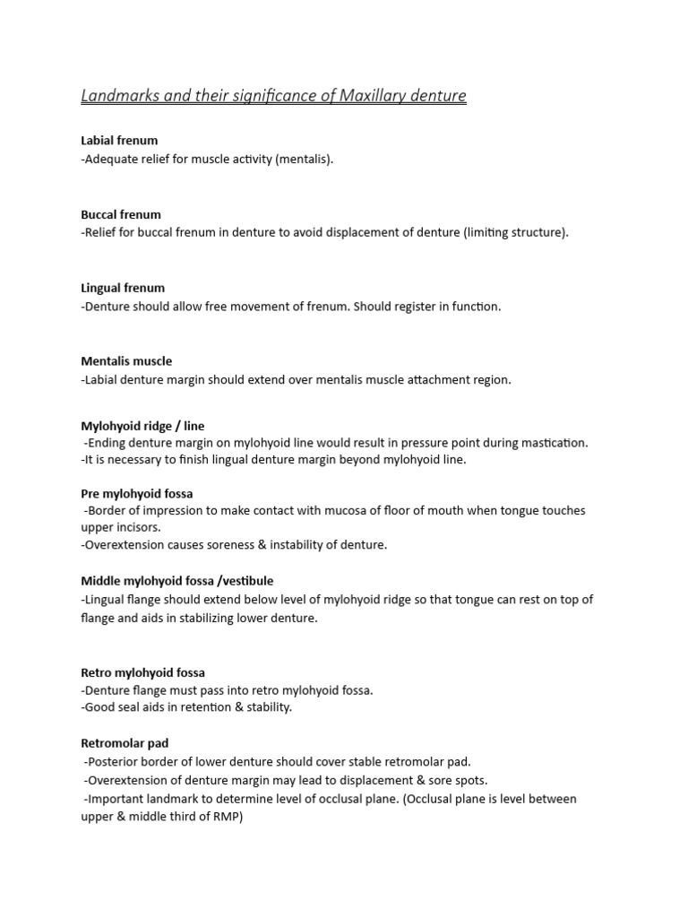 Landmarks and Their Significance of Mandible Denture | PDF
