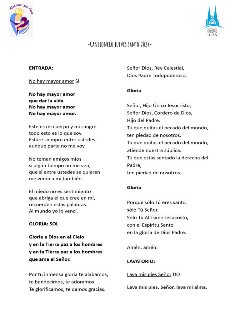 Cancionero Jueves Santo | PDF | eucaristía | Pascua de Resurrección