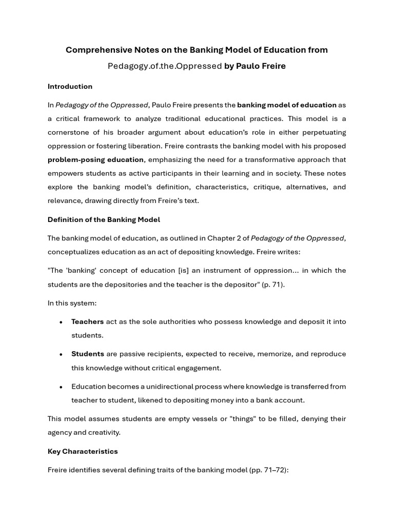 The Banking Model by Paulo Freire | PDF | Cognition | Learning