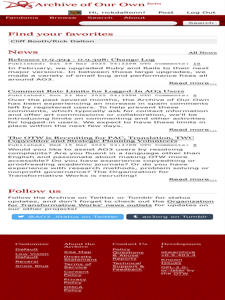 Home Archive of Our Own | PDF | World Wide Web | Internet & Web