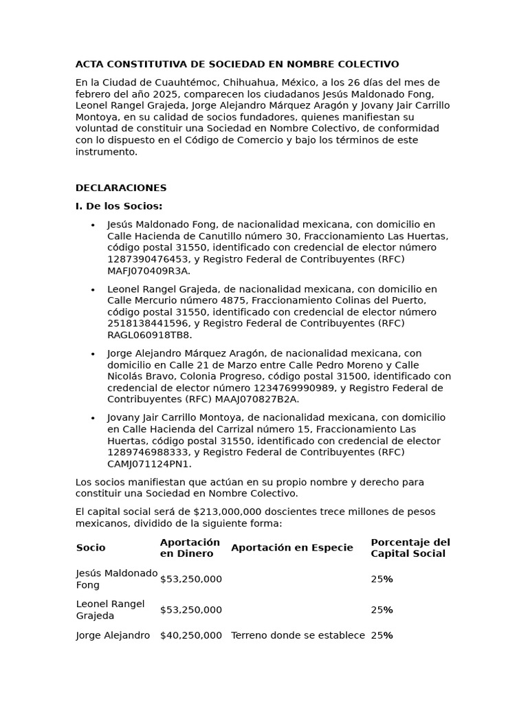 Modelo-de-Acta-Constitutiva-para-Sociedad-en-Nombre-Colectivo Editado | PDF | Biogás | Sociedad ...