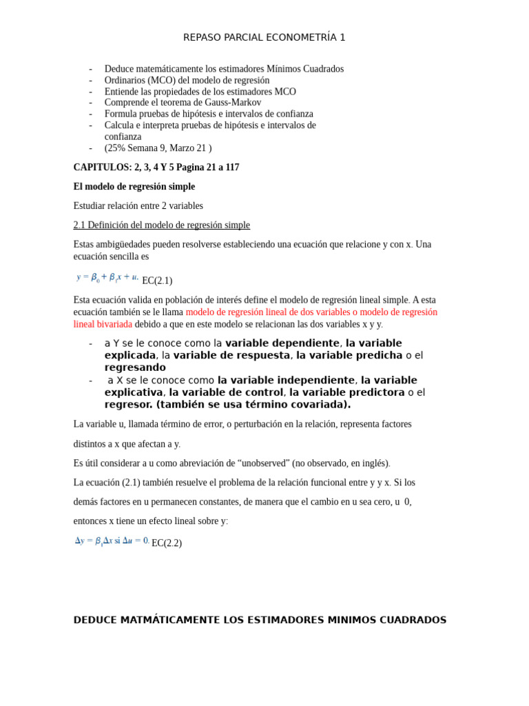 Deduce Matemáticamente Los Estimadores Mínimos Cuadrados | PDF | Mínimos cuadrados ordinarios ...