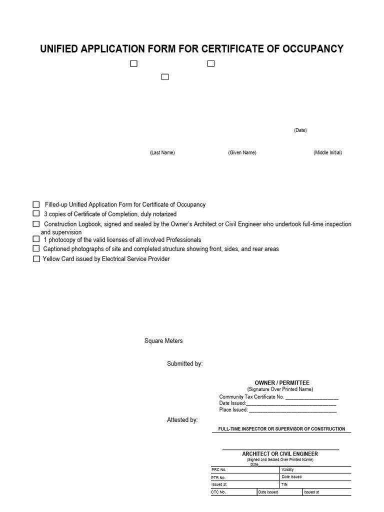 Unified Application for Occupancy Permit | PDF