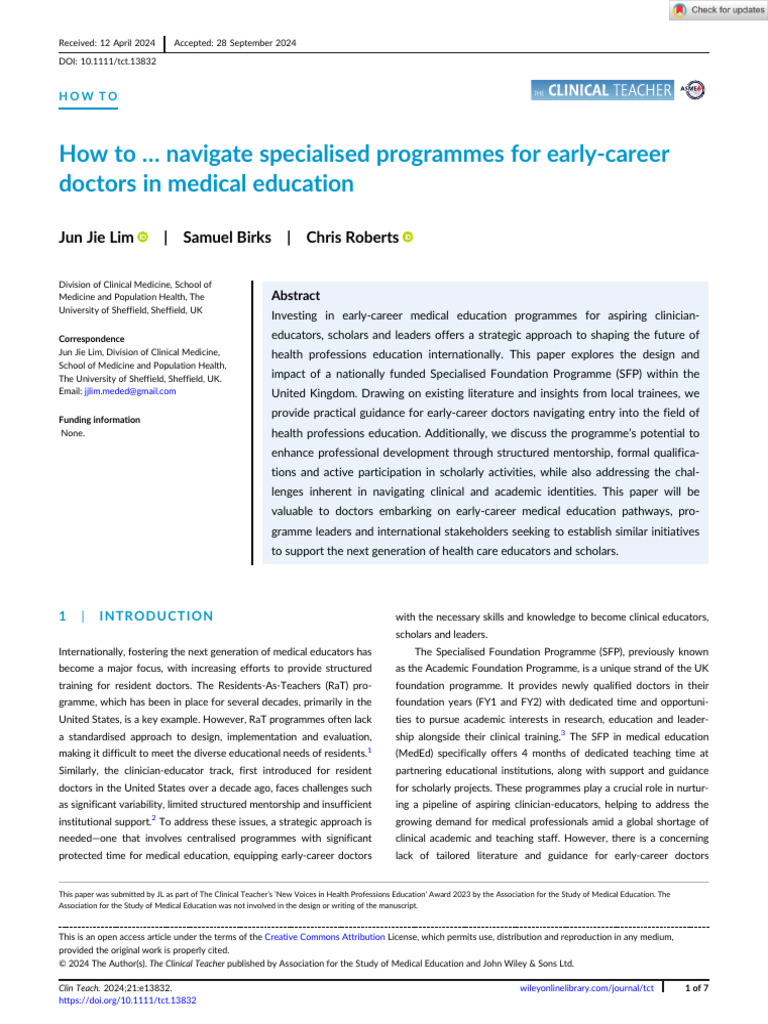The Clinical Teacher - 2024 - Lim - How to Navigate Specialised ...