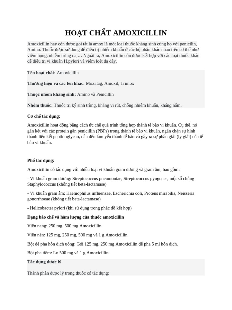 HOẠT CHẤT AMOXICILLIN | PDF
