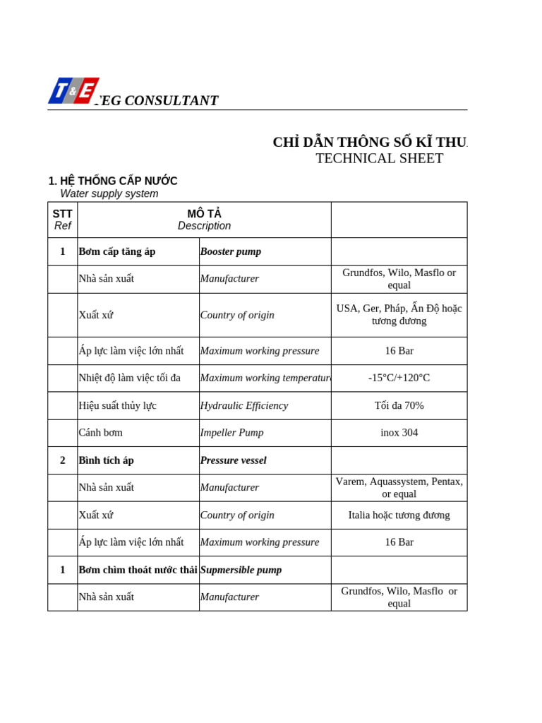 GBC- Technical data -Bơm CTN | PDF