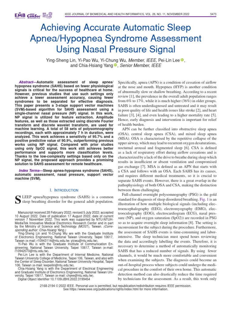 Achieving Accurate Automatic Sleep Apnea Hypopnea Syndrome Assessment Using Nasal Pressure ...