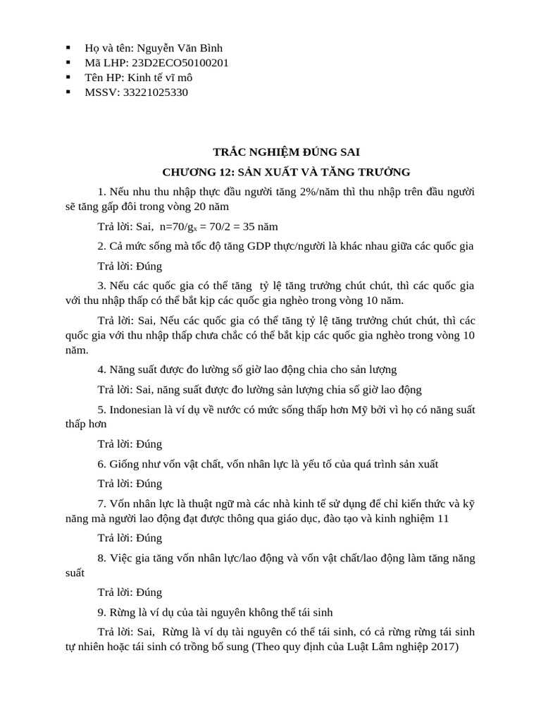 Chuong 12 - Trac Nghiem Dung Sai | PDF