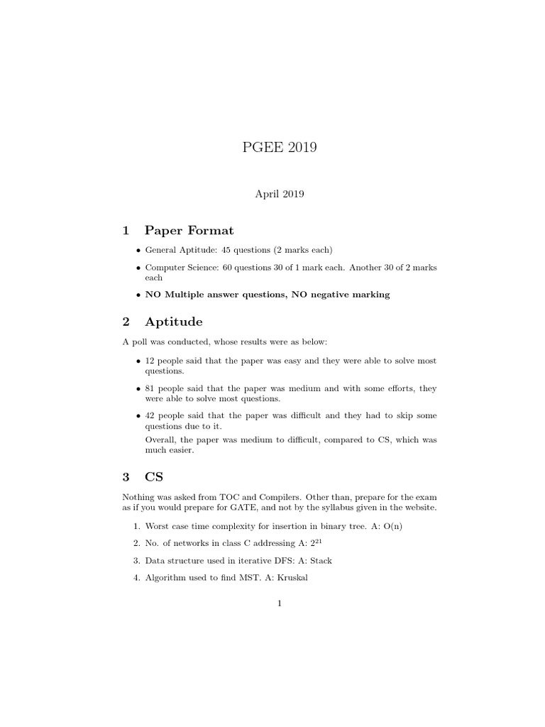 PGEE Previous Year Question | PDF | Computer Engineering | Algorithms And Data Structures