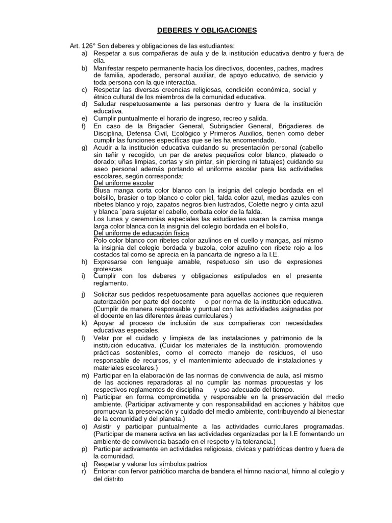 Deberes y Obligaciones | PDF | Comportamiento | Maestros