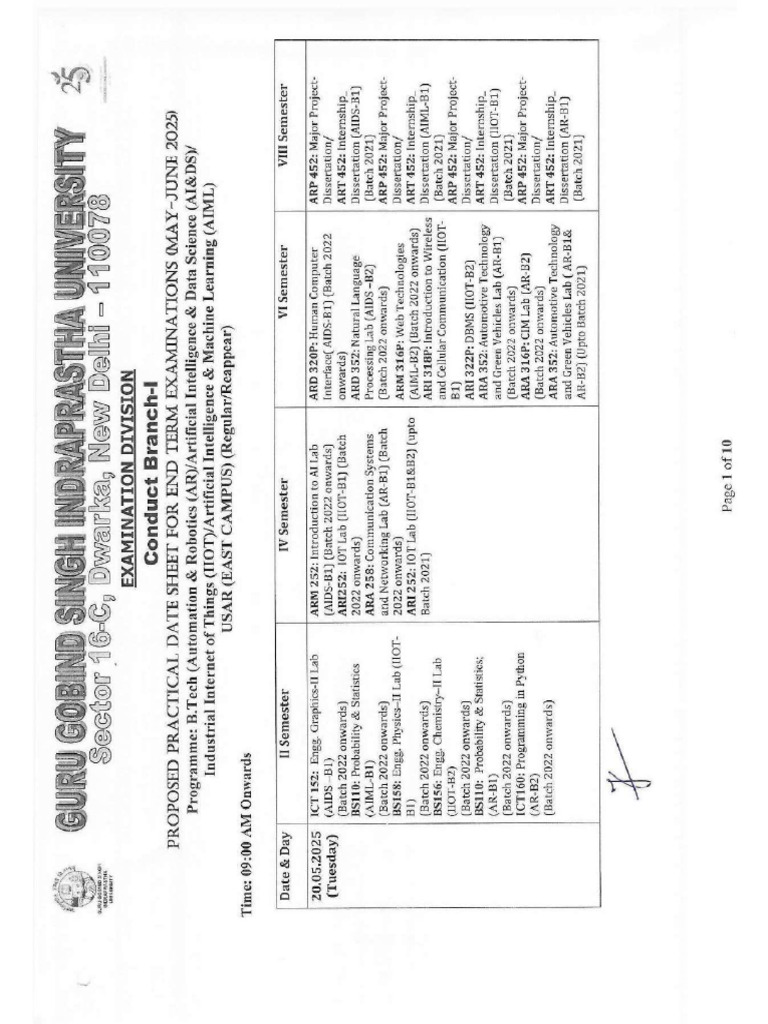 End Sem Datesheet | PDF
