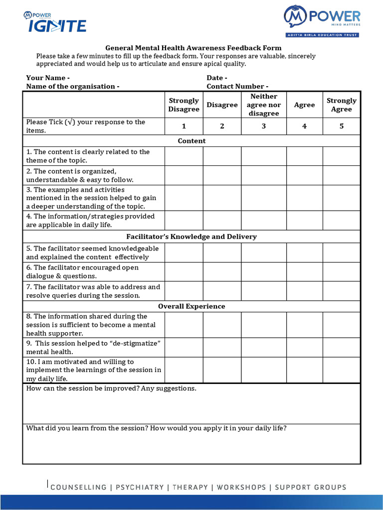 MHA Session Feedback Form - English For POC | PDF