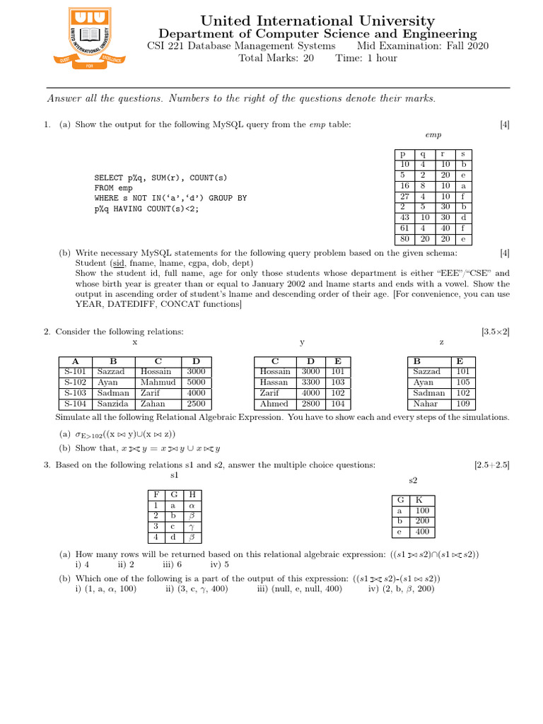 Database Management Exam Questions | PDF | Databases | Data Management