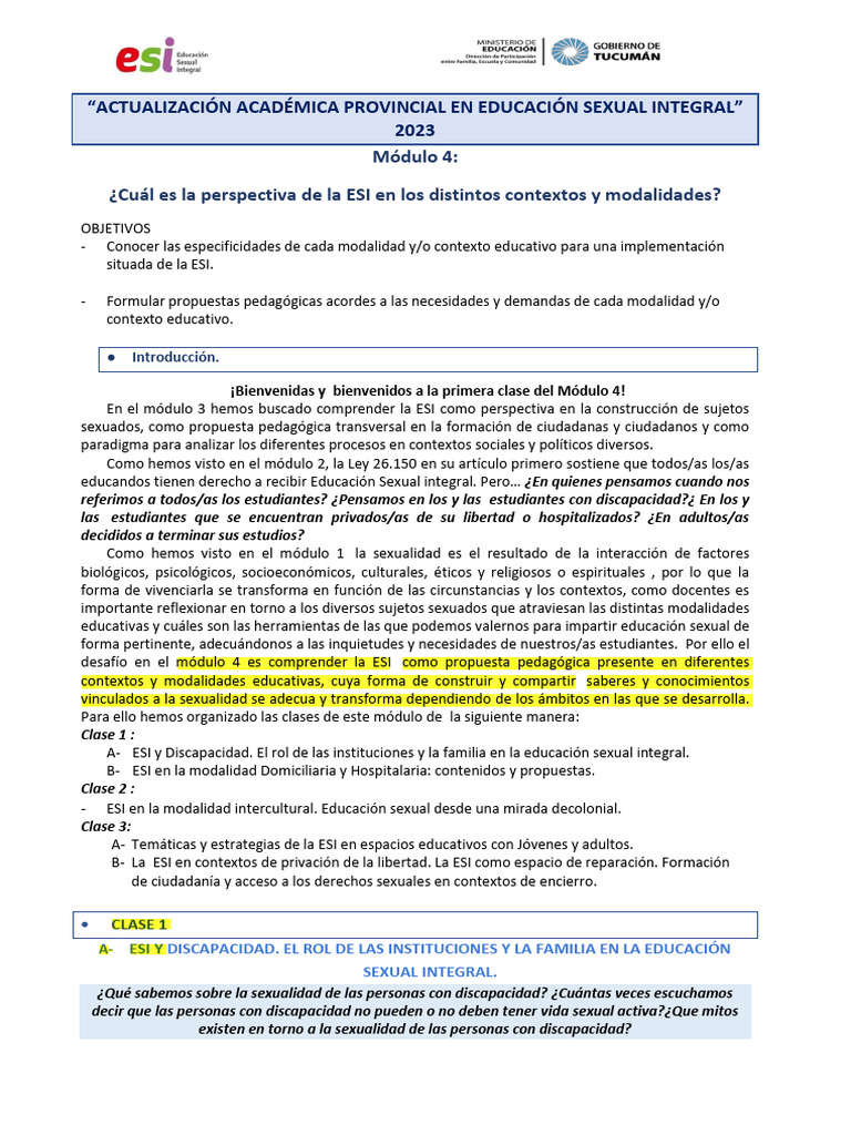 Clase 1 - ESI y Discapacidad. | PDF | Invalidez | Educación sexual