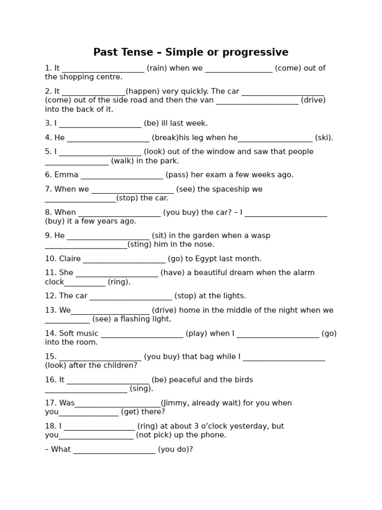 Past + Past Progressive Exercises | PDF