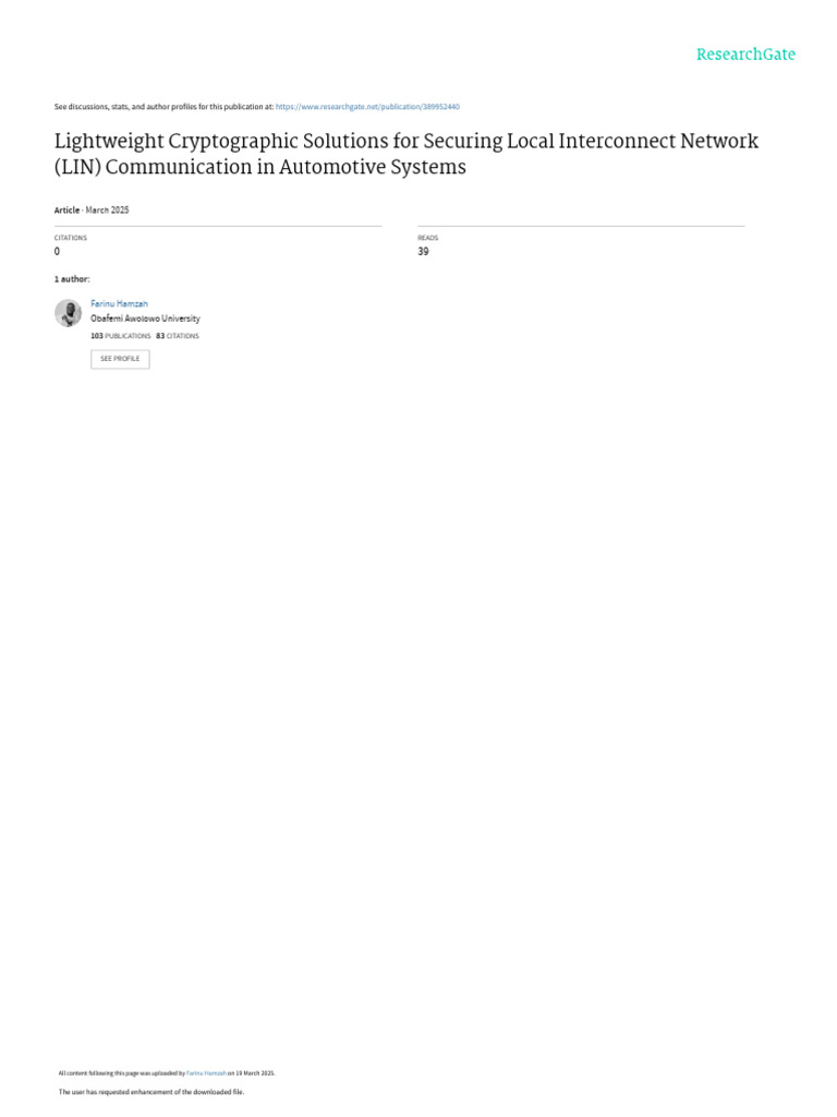 Securing LIN Communication in Automotive Systems | PDF | Cryptography ...