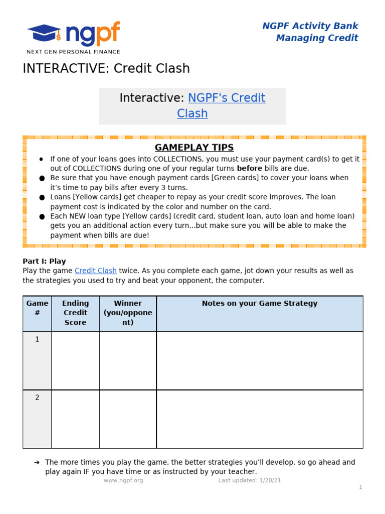 INTERACTIVE Credit Clash | PDF | Credit | Finance & Money Management