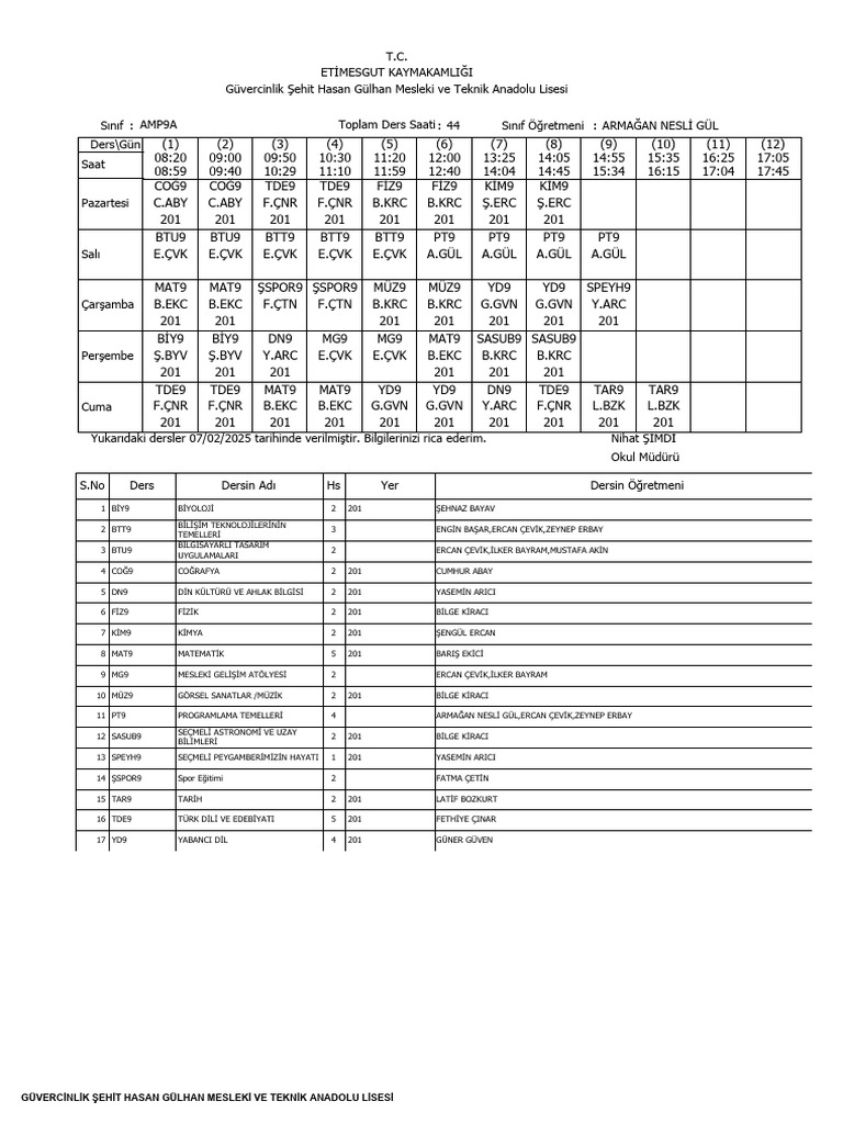 10 Şubat 9.sinif Programi | PDF