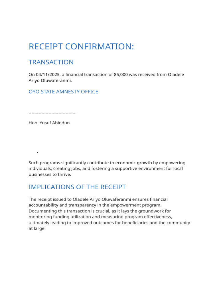 Oyo State Transaction Receipt Confirmation | PDF