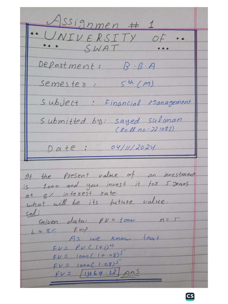 Financial Management Assignment 1 | PDF