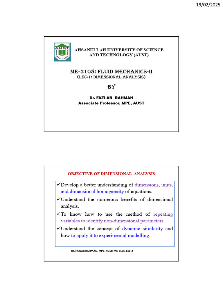2.1 Lec 1 Dimensional Analysis | PDF | Applied And Interdisciplinary ...