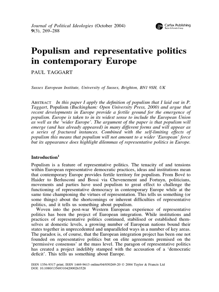 Populism and Representative Politics | PDF | Populism | European Union