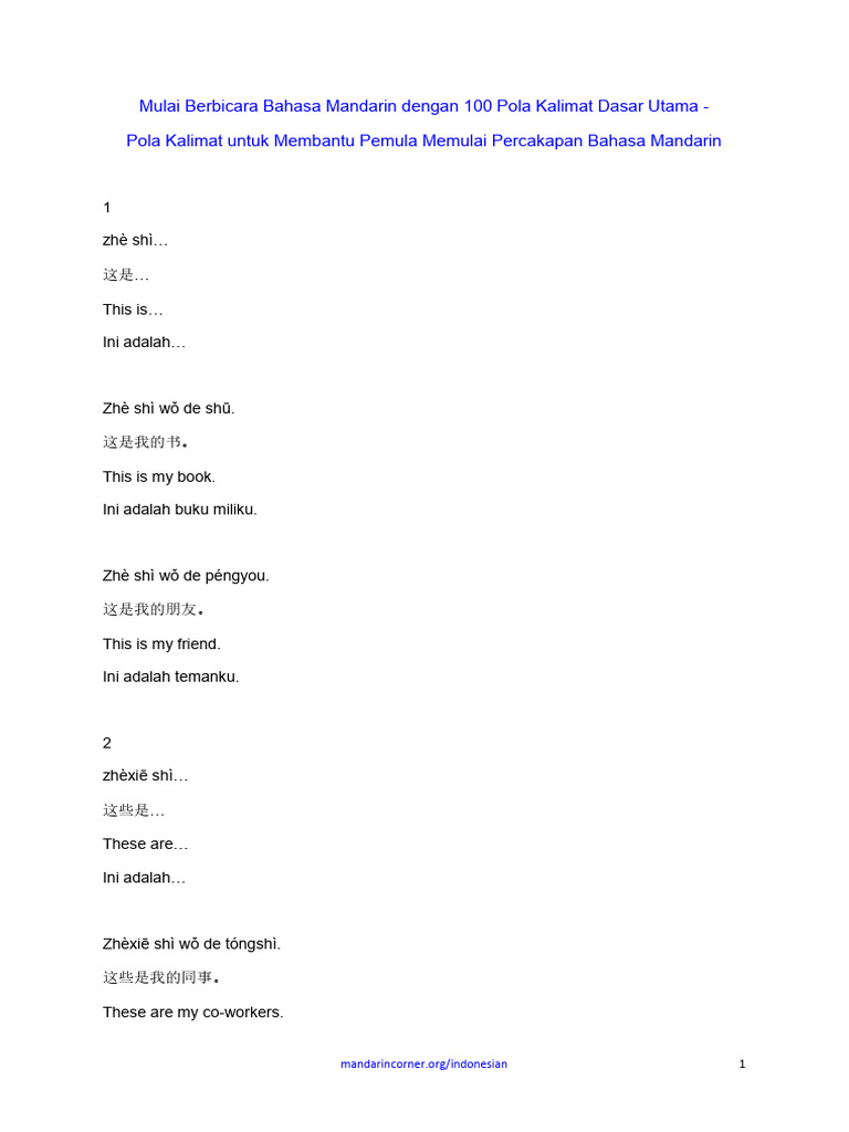 100 Sentence Starters Indonesian | PDF