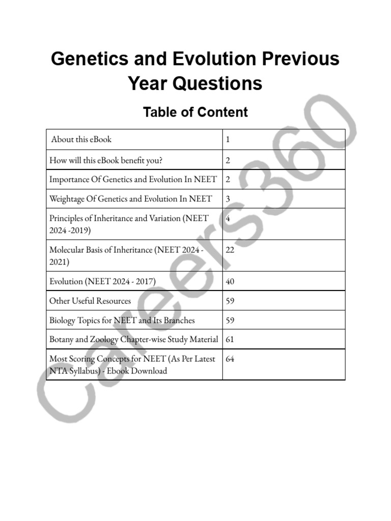 Genetics and Evolution PYQs - 100+ NEET Questions With Detailed Solutions PDF Download ...