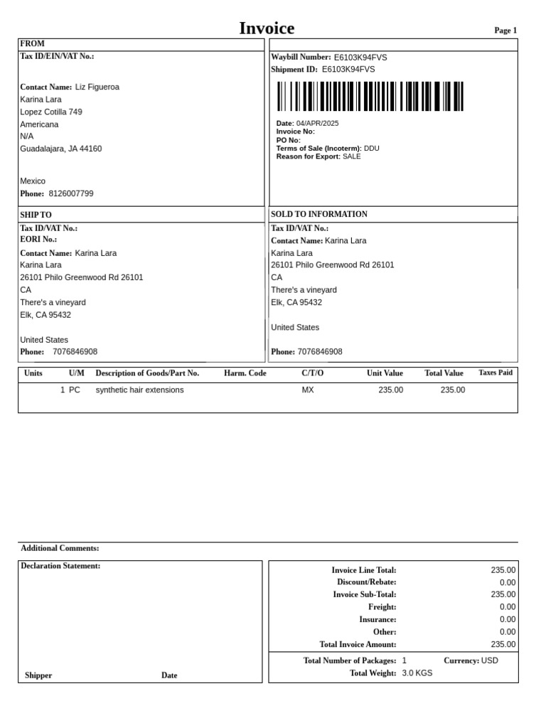 Ups 1ZE6103K6818514531 Commercial-Invoice | PDF | Cargo | Value Added Tax