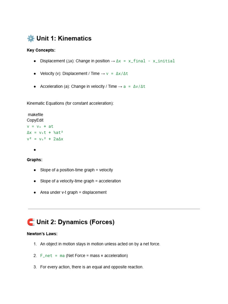 physics 1 notes | PDF
