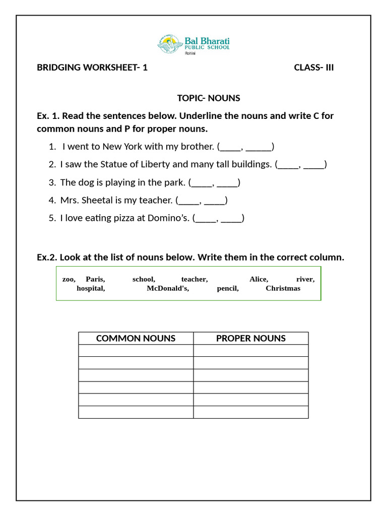 Bridging Worksheet-1 - Class Iii - English | PDF