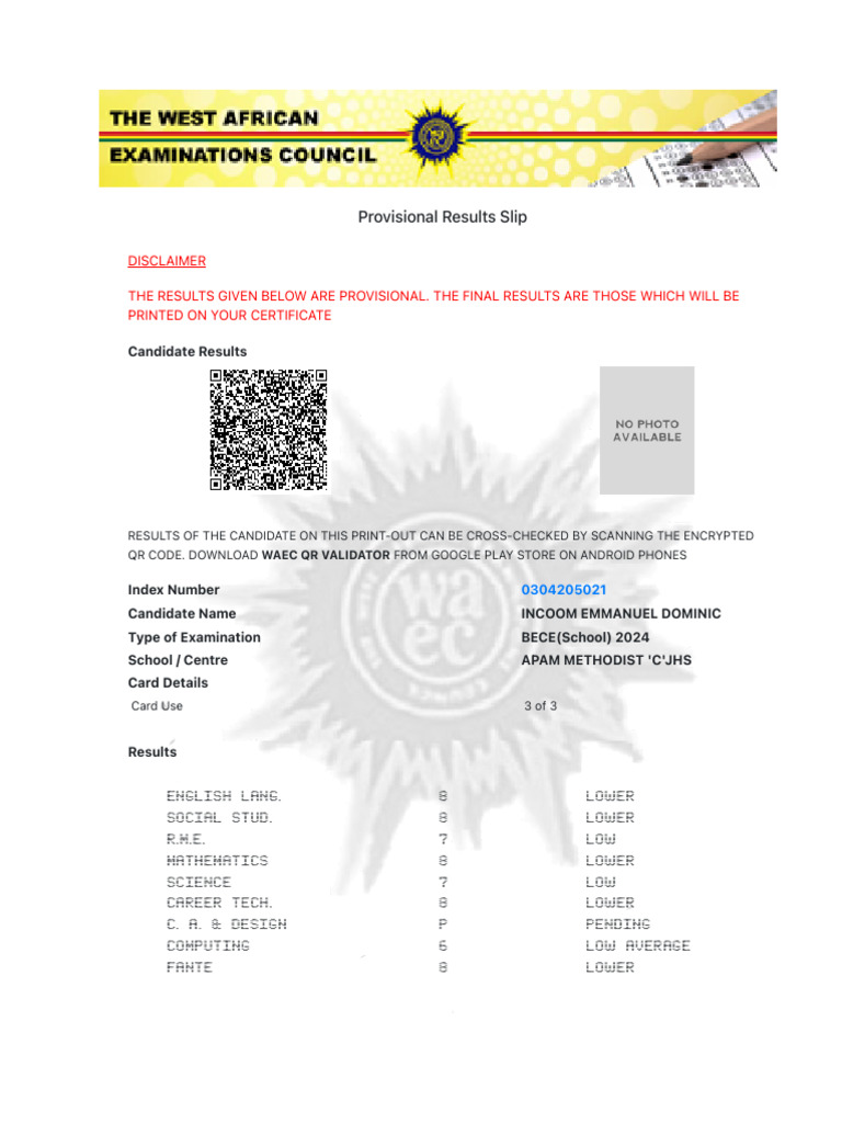 WAEC Candidate EResults | PDF