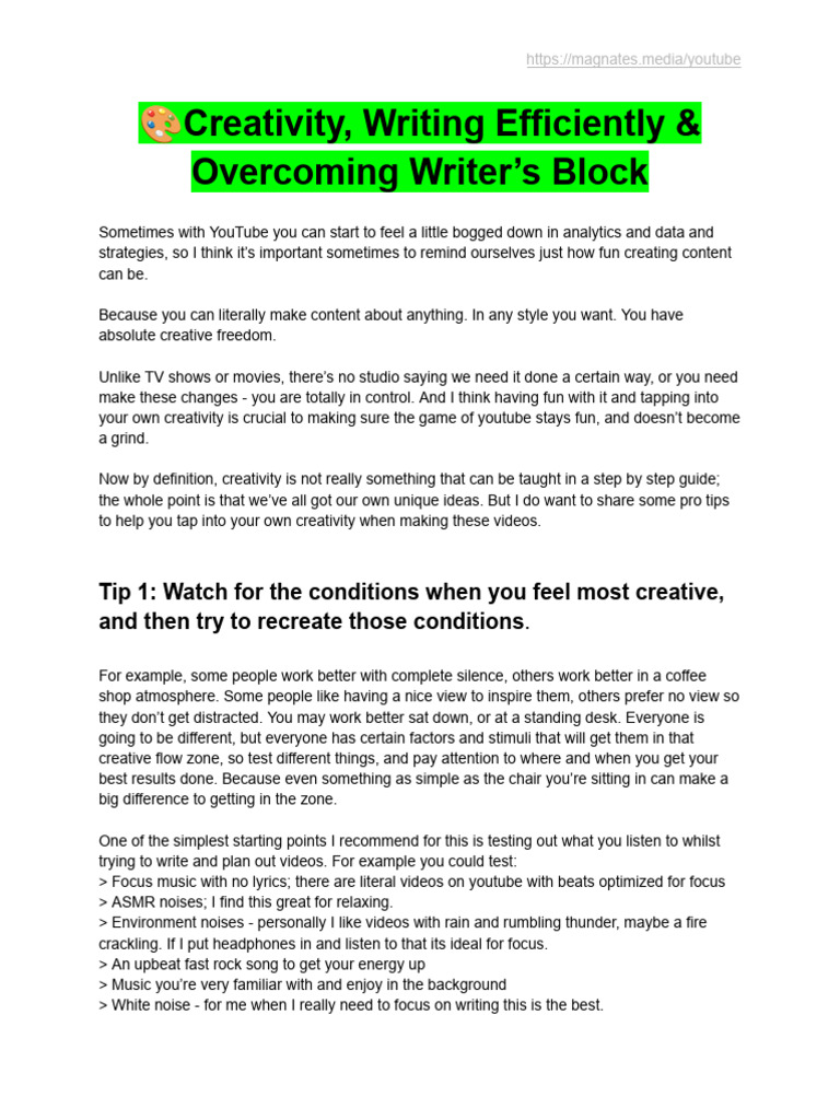 7 Creativity Writing Efficiently Overcoming Writer S Blo | PDF | Creativity | You Tube