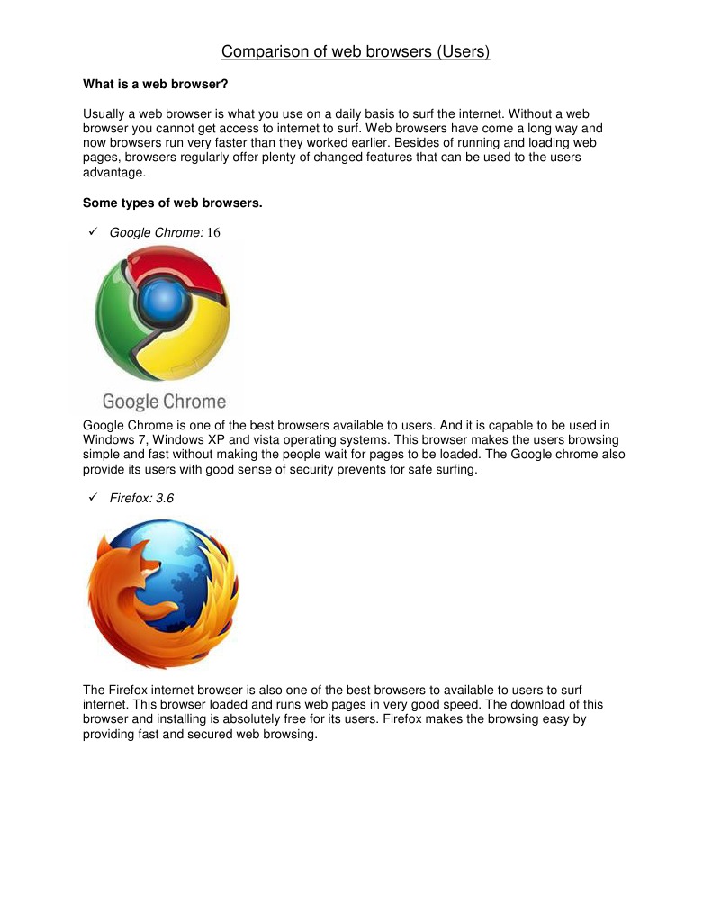 Comparison of Web Browsers | Web Browser | Firefox
