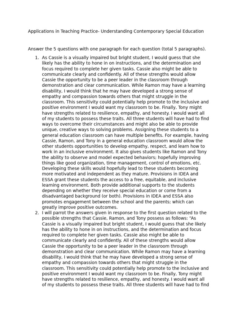 Applications in Teaching Practice - Week 1 | PDF | Empathy | Individualized Education Program