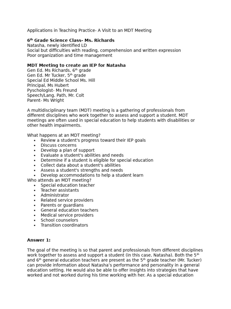 Applications in Teaching Practice - A Visit To An MDT Meeting | PDF ...
