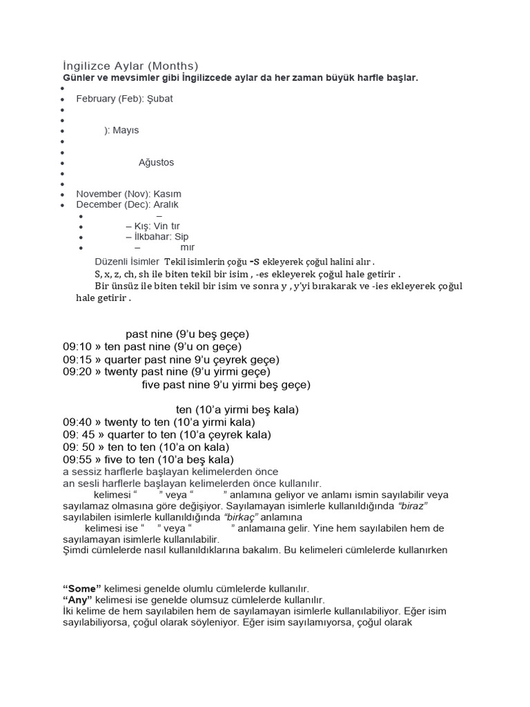 İngilizce Aylar (Months) : Günler Ve Mevsimler Gibi İngilizcede Aylar Da Her Zaman Büyük Harfle ...